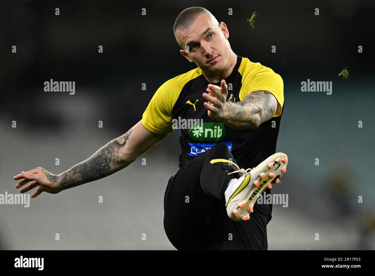 Dustin Martin of Richmond warms up during the AFL Round 9 match between ...