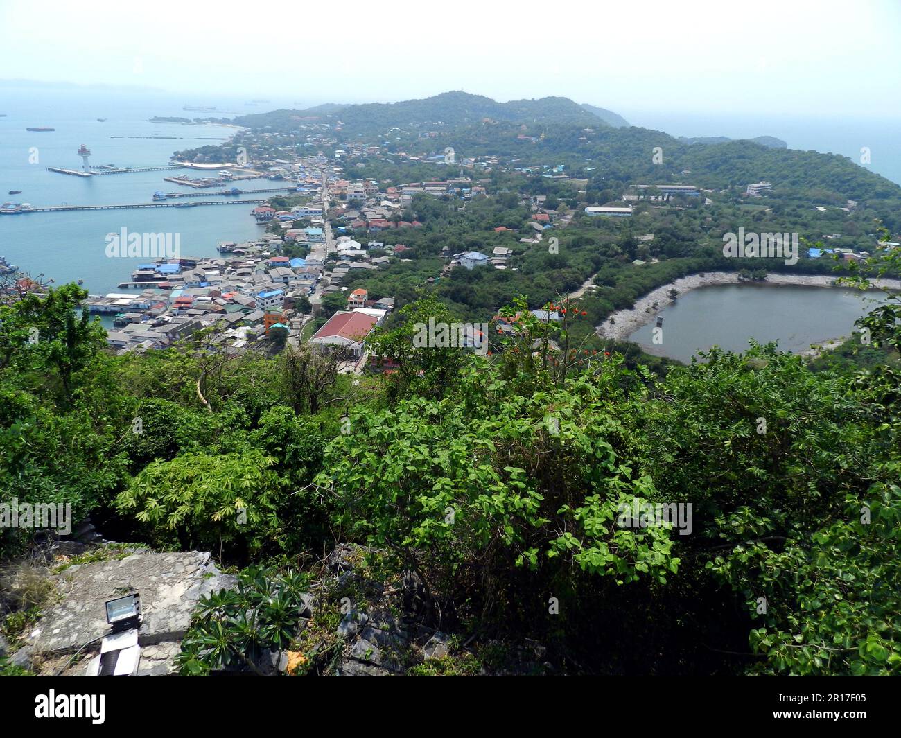 Thailand, Chonburi, Ko Si Chang Island: view of the town and a ...
