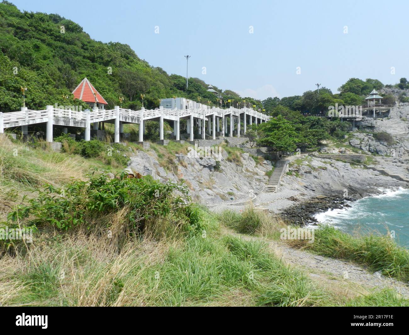 Thailand, Chonburi, Ko Si Chang Island: view of the raised board walk ...