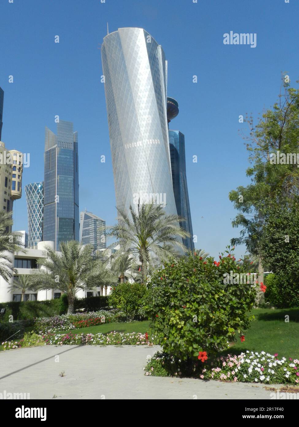 Qatar, Doha: new skyscrapers at West Bay - Al Bidda Tower, with gardens ...