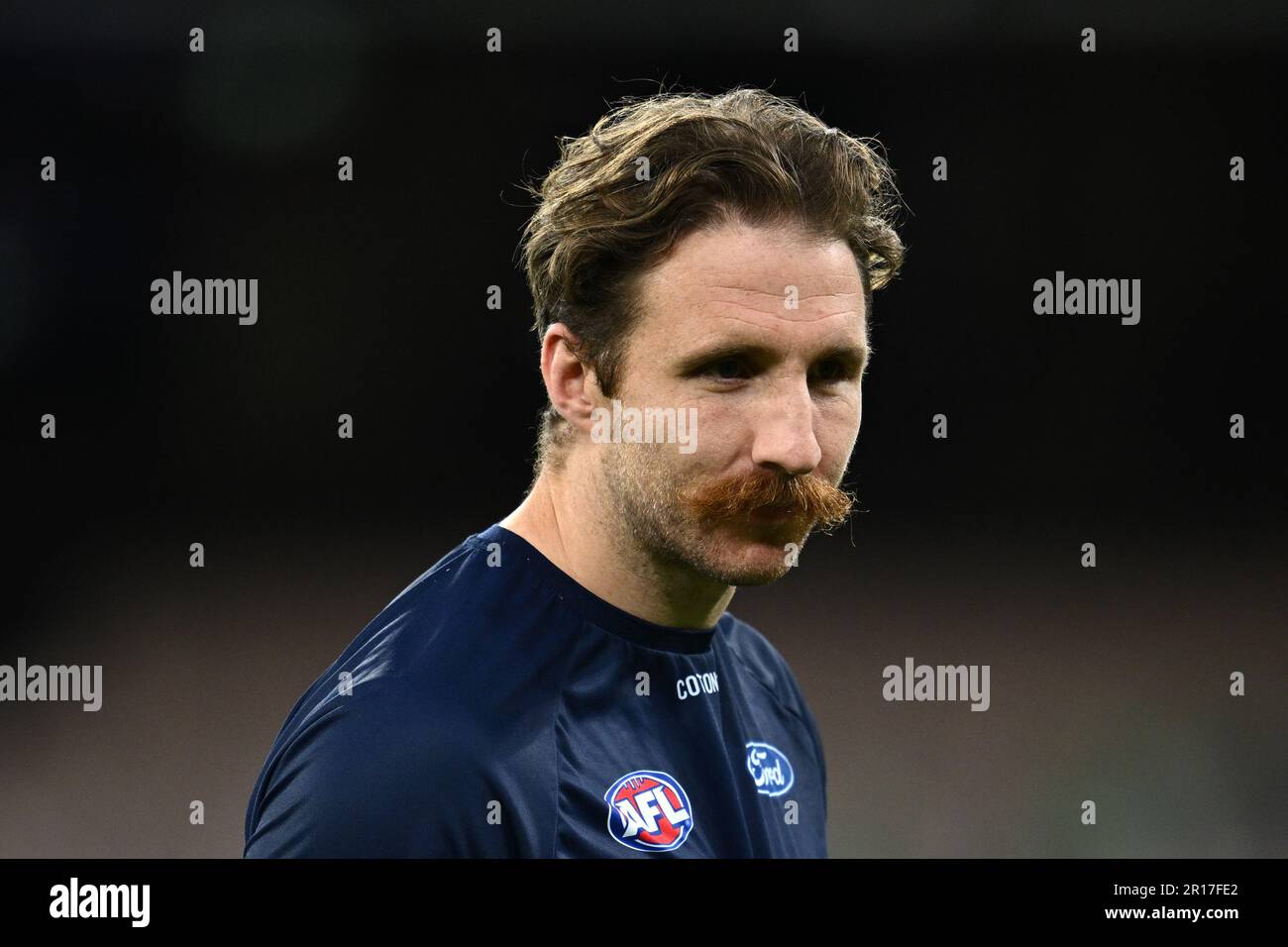 Zach Tuohy of Geelong warms up during the AFL Round 9 match between the ...