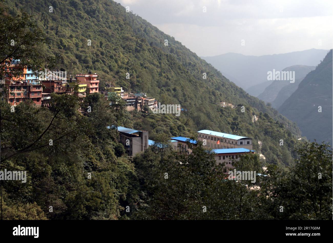People's Republic of China, Tibet, Zhangmu: view of part of the town ...