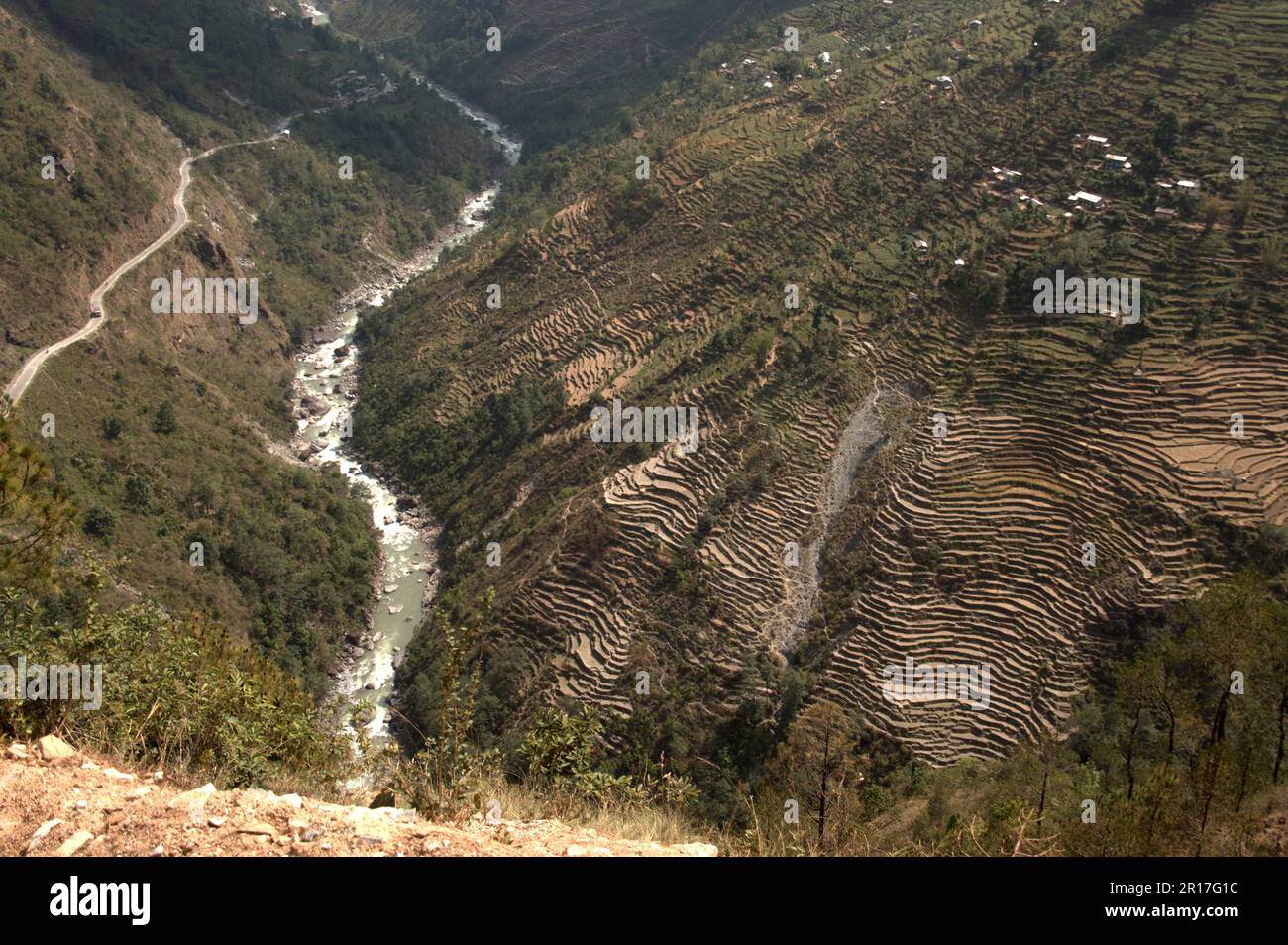 Nepal: dwelling houses and cultivation terraces in the Po Chu Valley ...