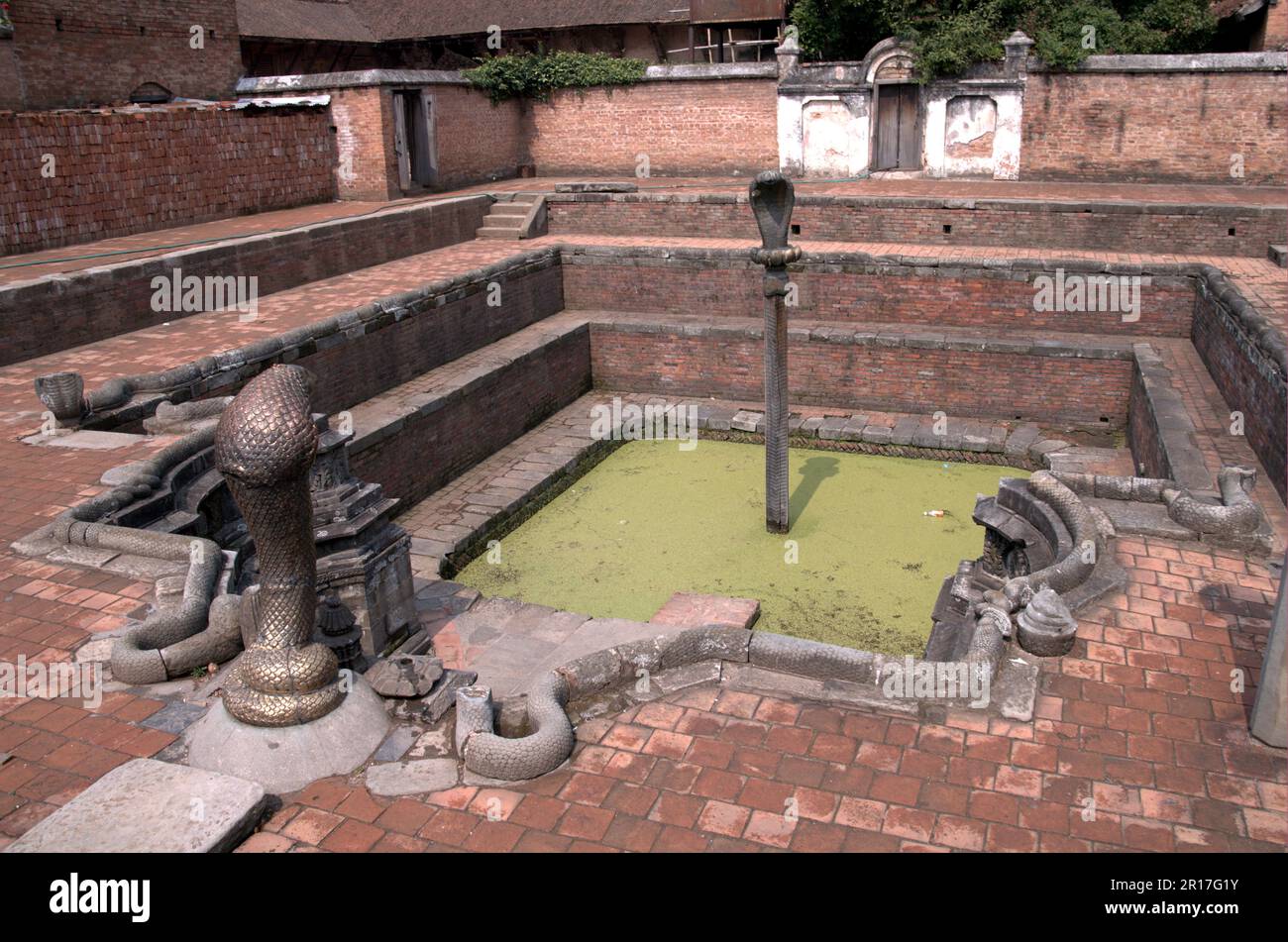Nepal, Bhaktapur: Naga Pokharil swimming pool with bronze cobras, in ...