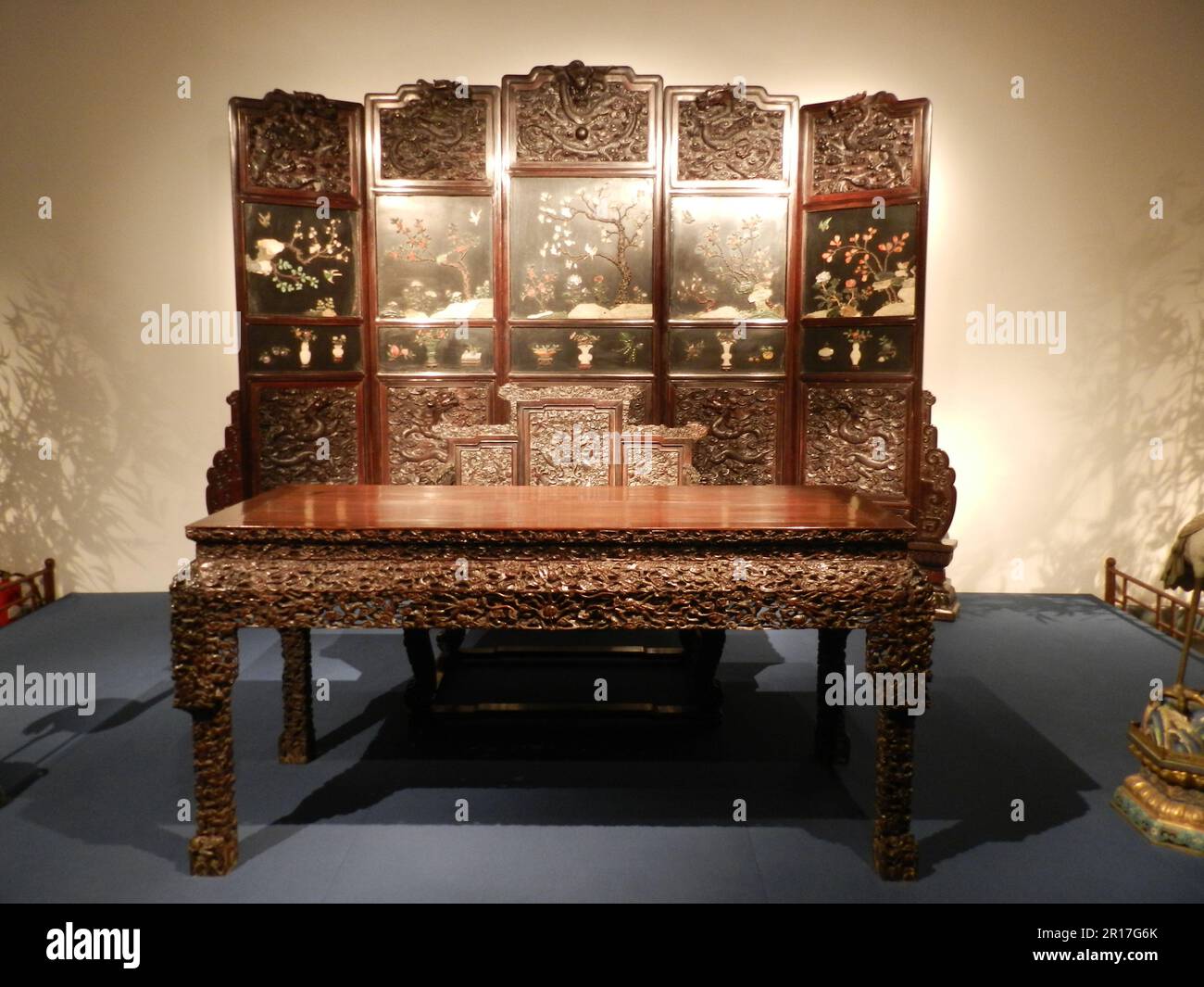 People's Republic of China, Shanghai Museum: carved wooden table and ...