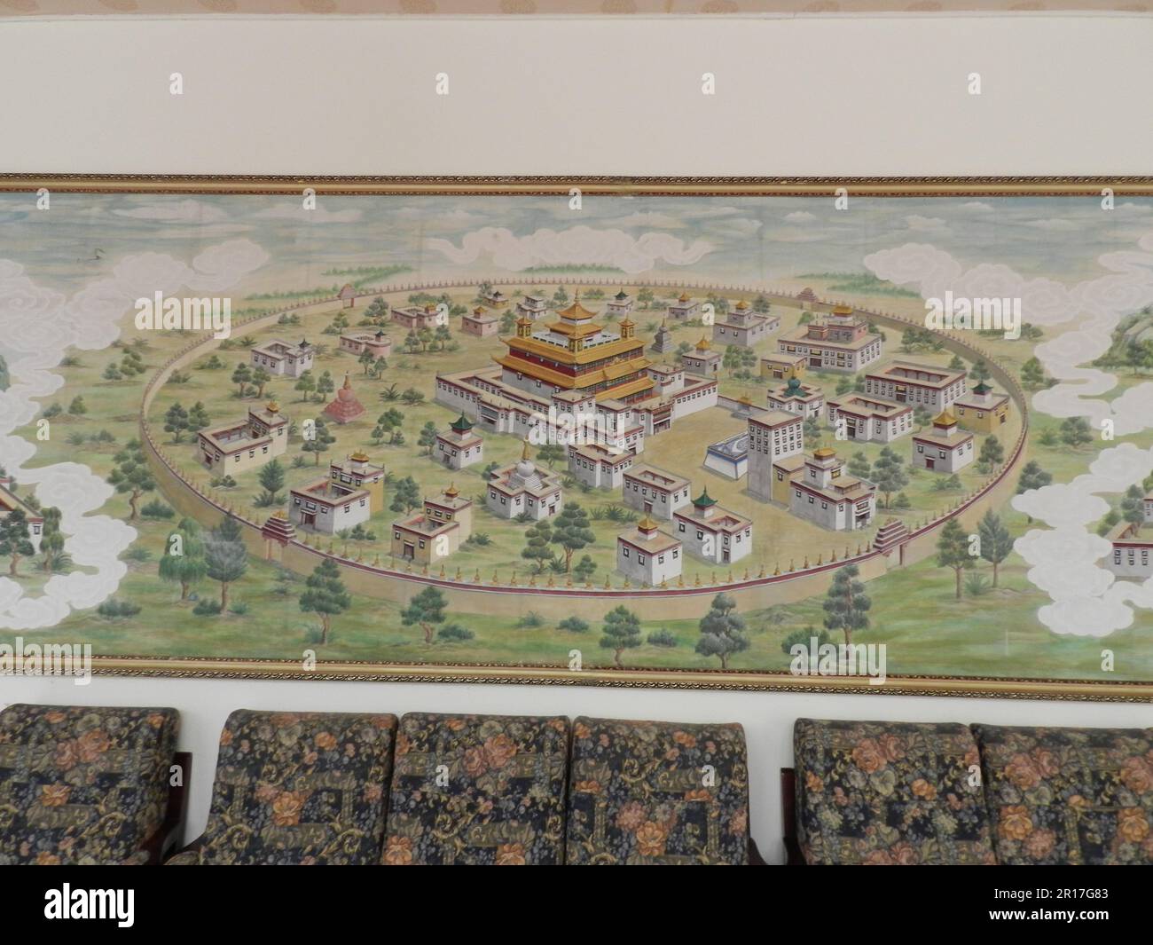 Tibet, Tsetang: mural of mandala-shaped Samye Monastery in Tsetang ...