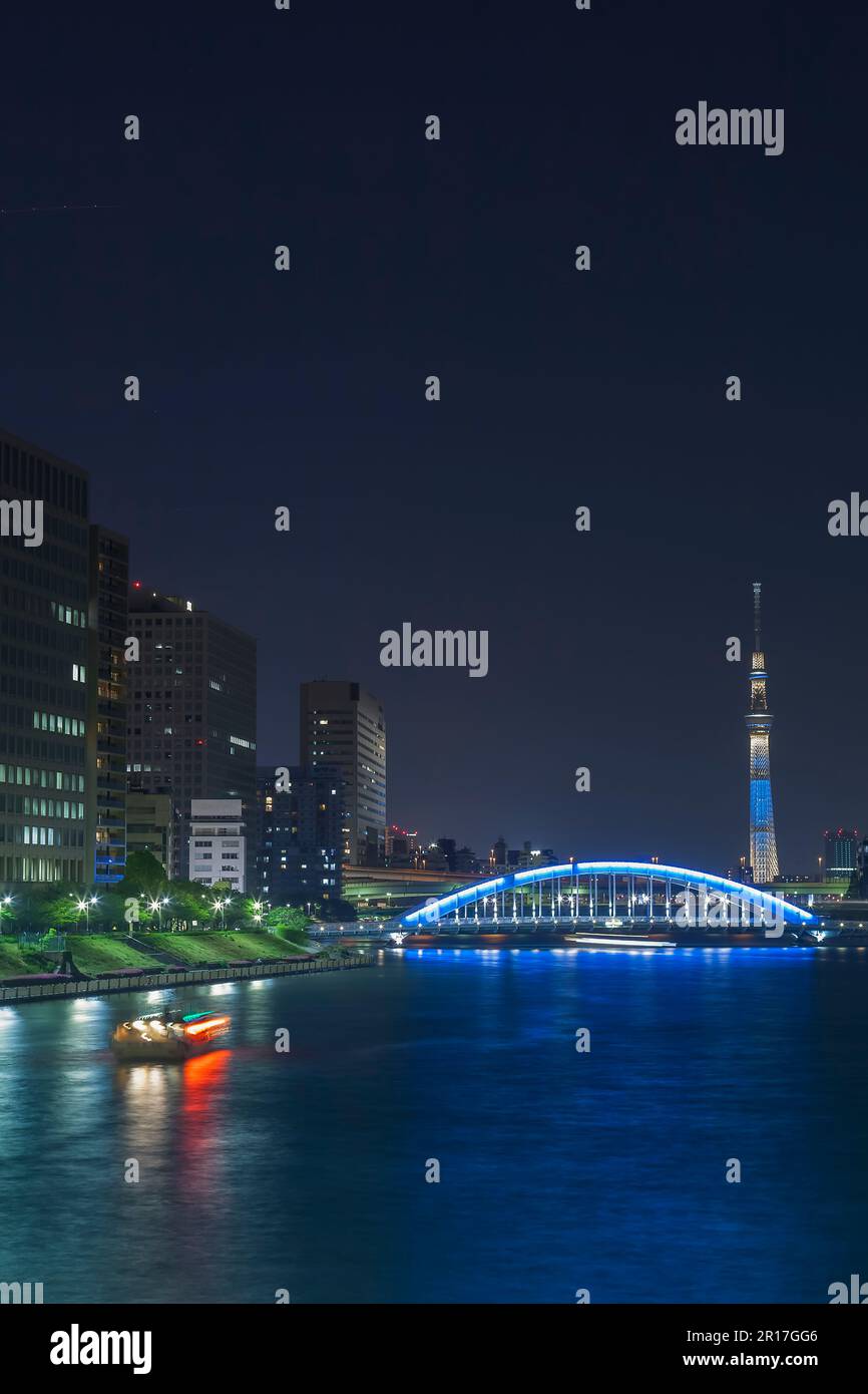Sumida River Night Scene / Tokyoskytree and Cruiseferries and ...