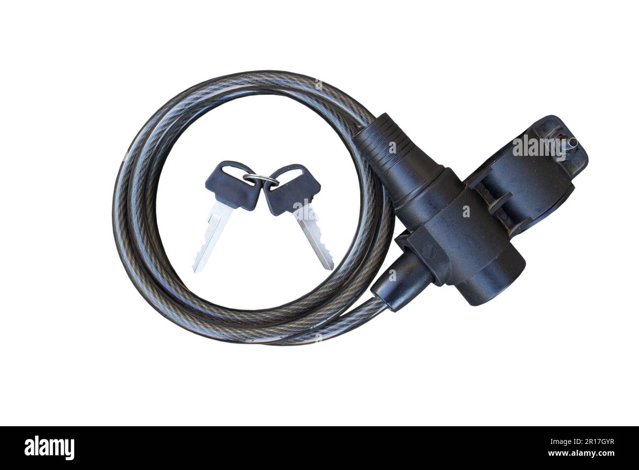 Bike lock wire with key isolated on white background Stock Photo - Alamy