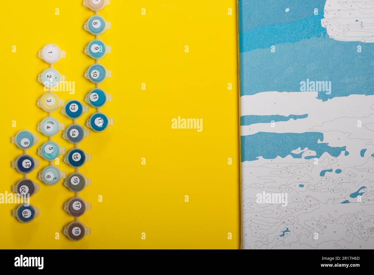 Picture by numbers. Drawing on canvas. Numbered paint cans. Creative ...