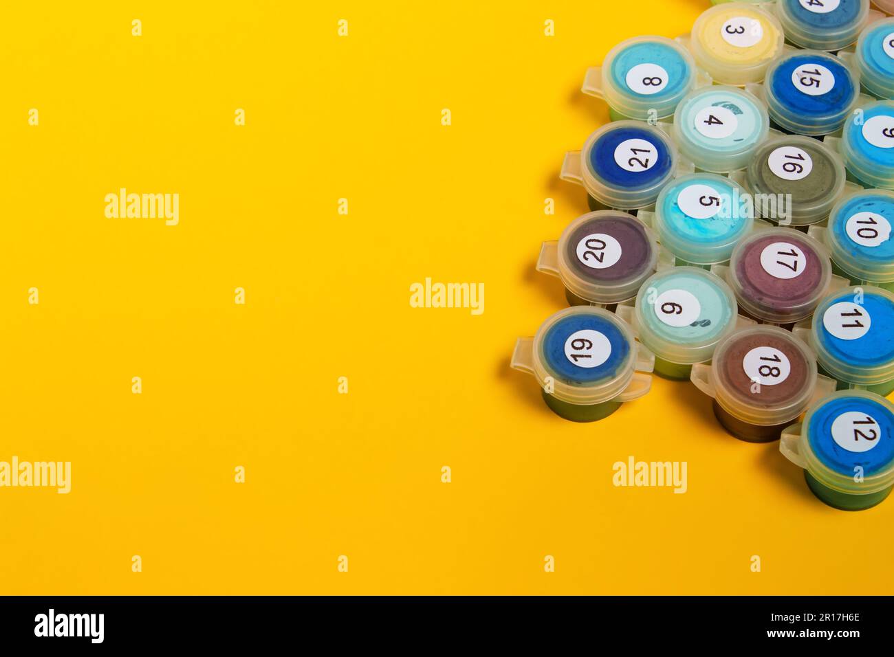 Picture by numbers. Drawing on canvas. Numbered paint cans. Creative ...