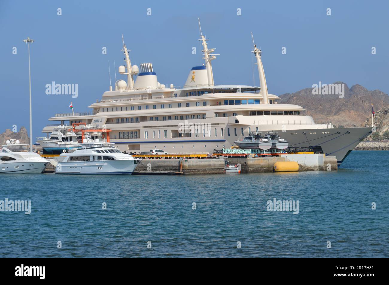 Oman, Muscat: Sultan Qaboos' yacht in the port at Muttrah Stock Photo ...