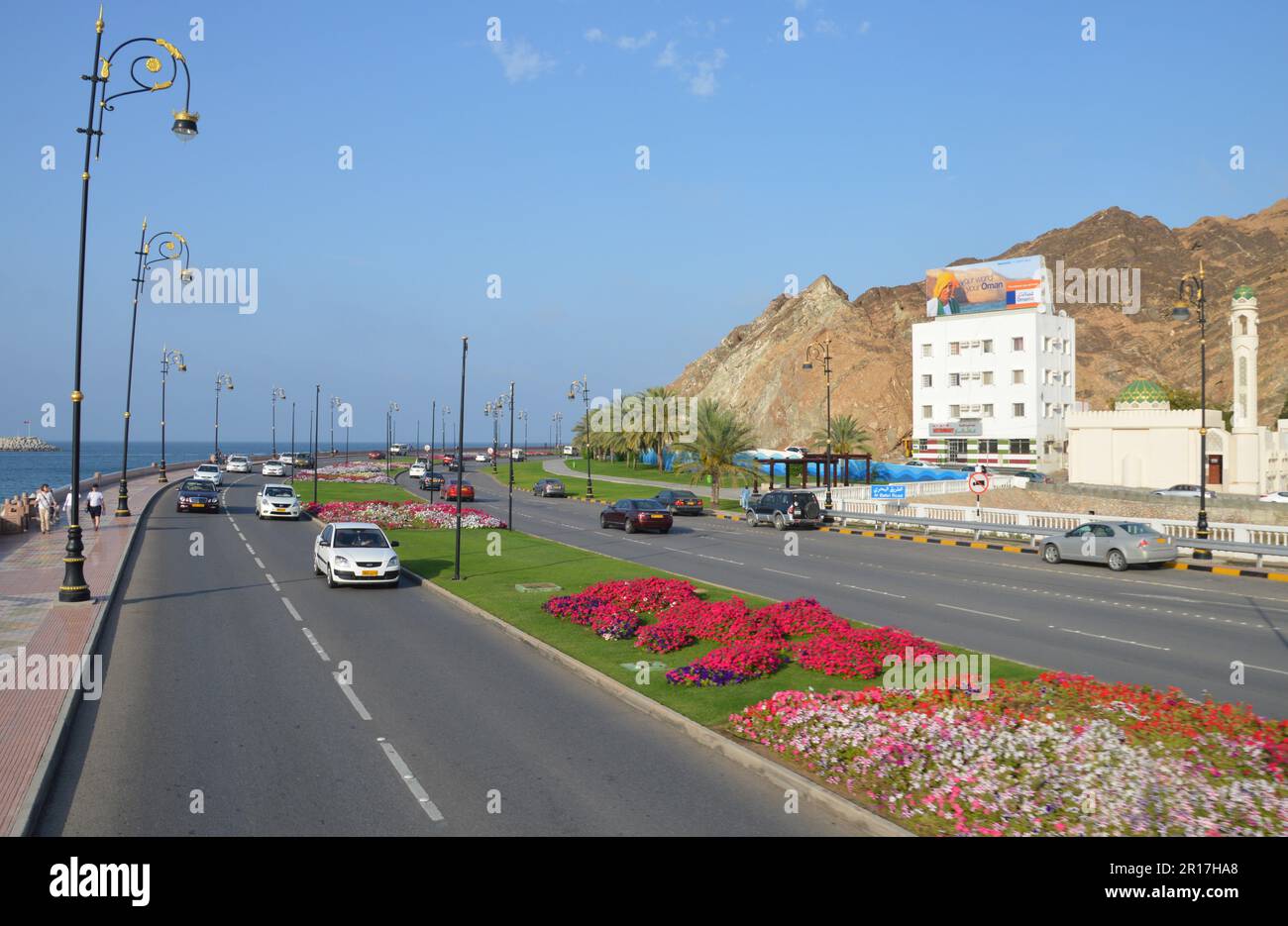 Oman, Muscat: part of the prestigious Corniche road which joins Muttrah ...