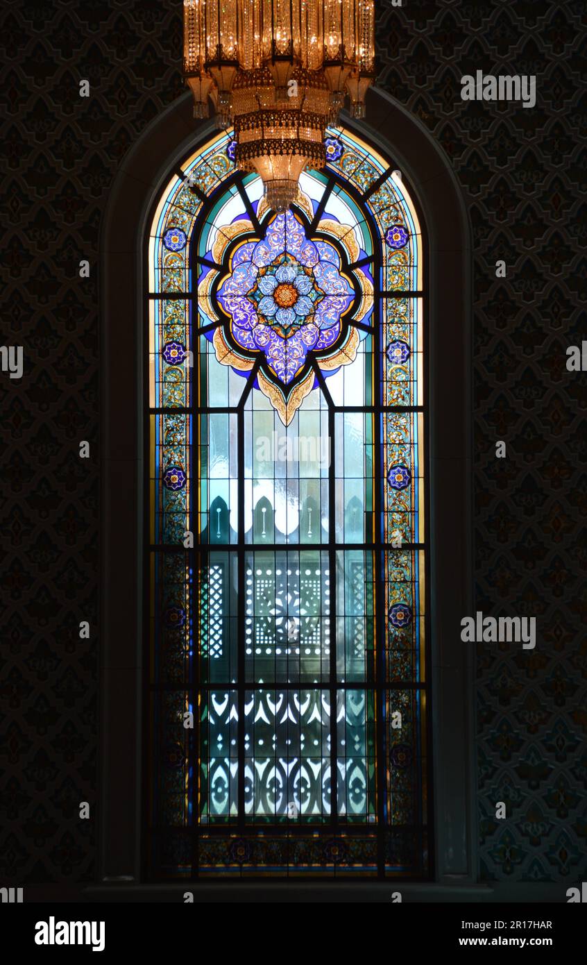 Oman, Muscat: one of the stained glass windows in the main prayer hall ...