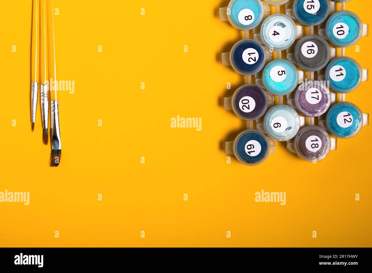 Picture by numbers. Drawing on canvas. Numbered paint cans. Creative ...