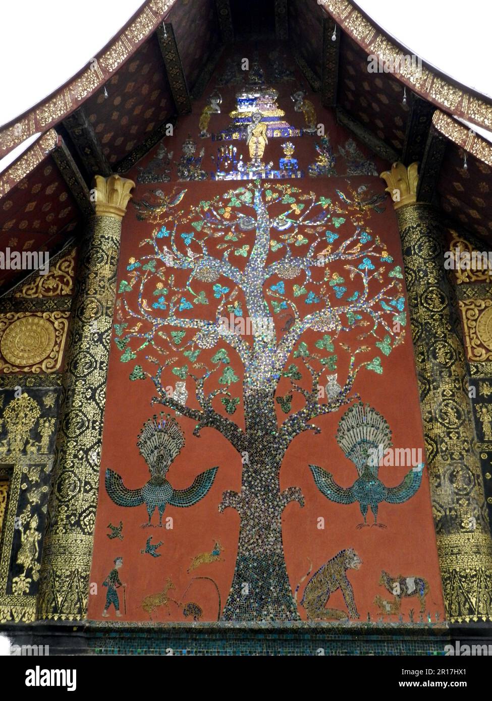 Laos, Luang Prabang: this "Tree of Life" on the rear wall of the Sim of ...