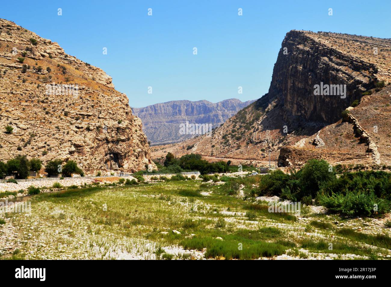 Iran, Bishapur: entrance to the Chogan Gorge, where six bas-reliefs are ...