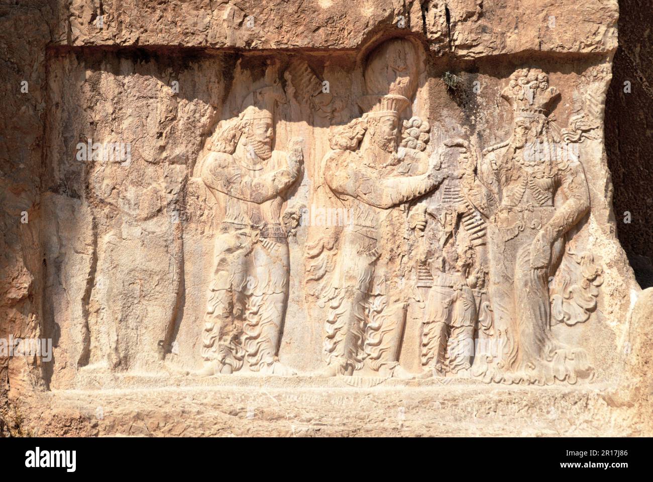 Iran, Naqsh-e Rostam: bas-relief of the investiture with the ring of ...