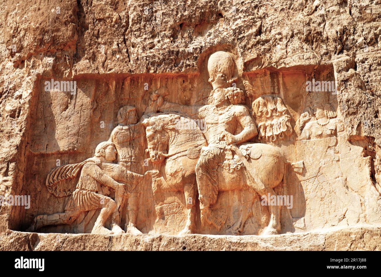 Iran, Naqsh-e Rostam: bas-relief of the triumph of Sassanid King Shapur ...