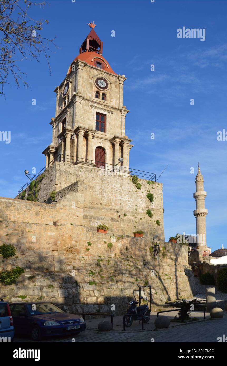 Greece, Island of Rhodes: the clock tower, built in 1852 on the site of ...