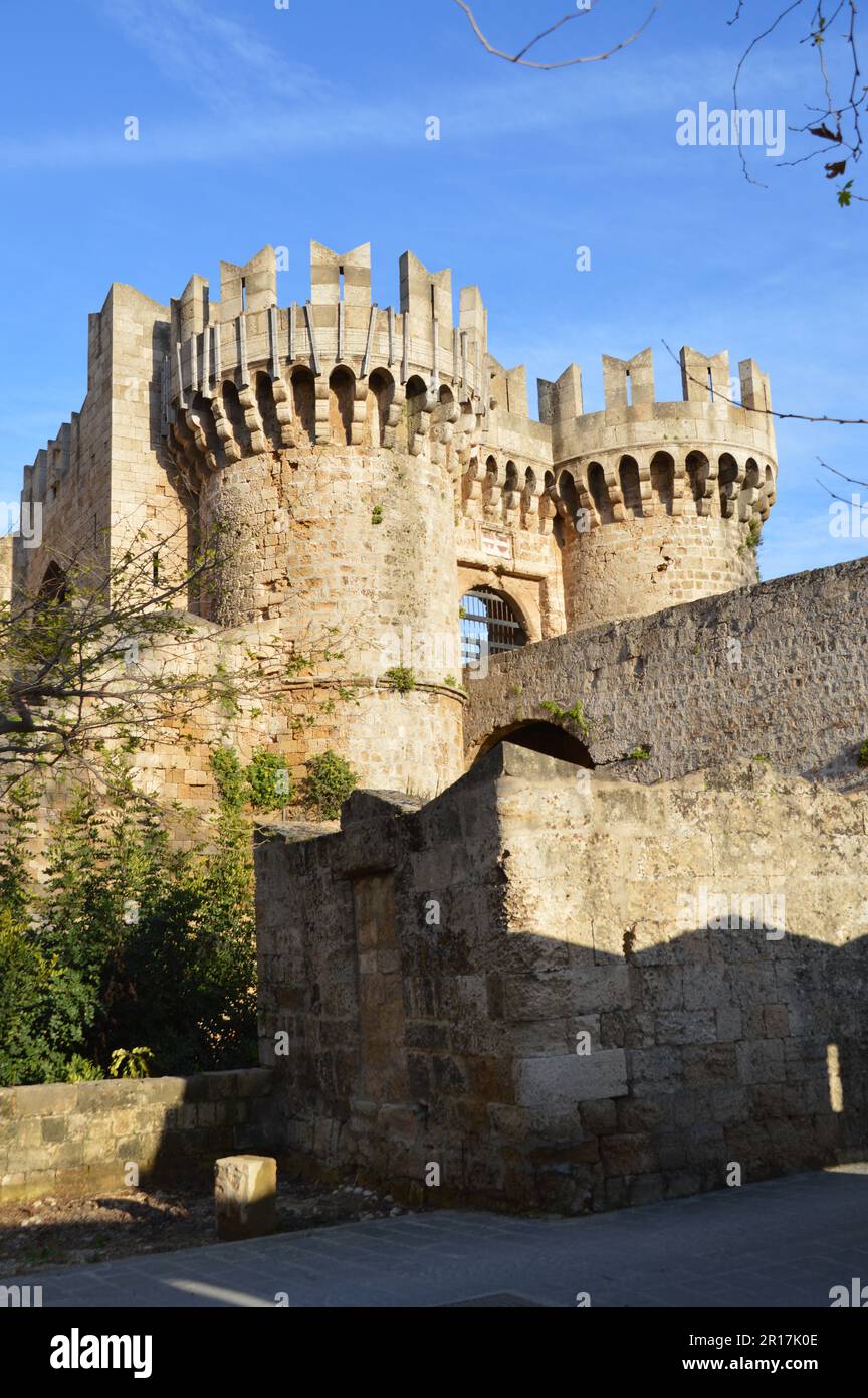 Greece, Island of Rhodes: the double crenellated towers of the Cannon ...