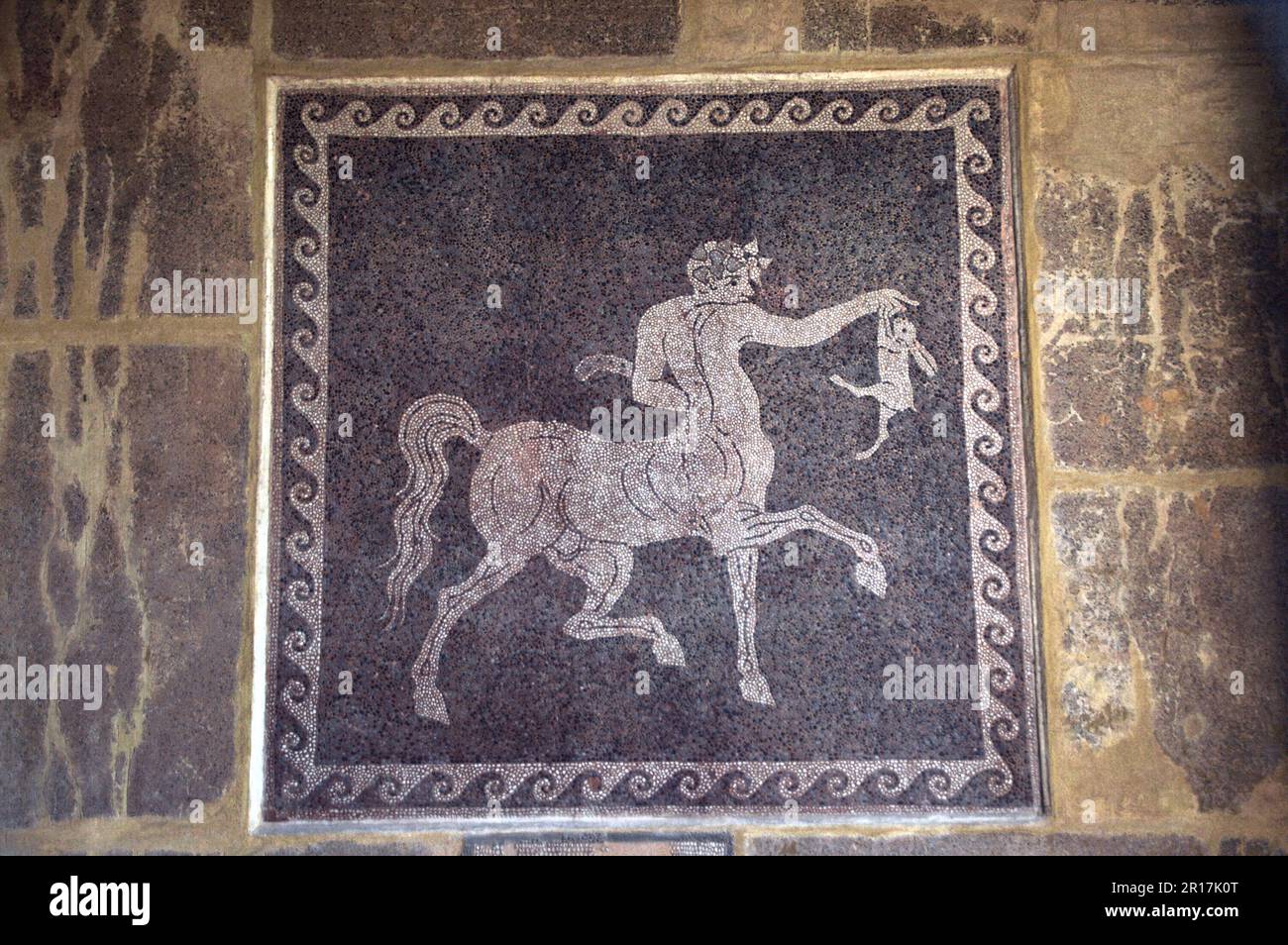 Greece, Island of Rhodes: mosaic floor with representation of a centaur ...