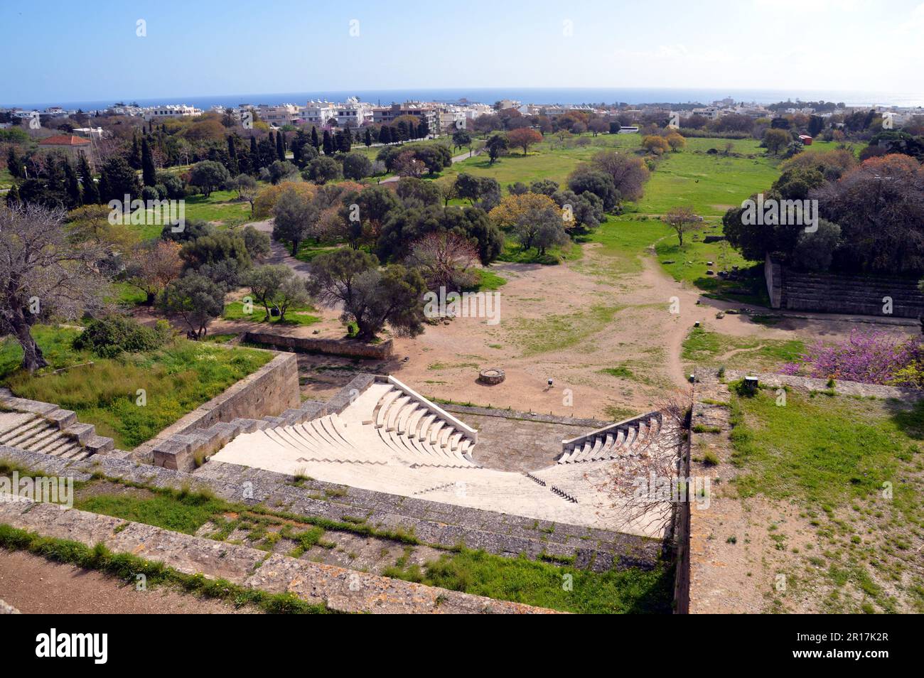 Greece, Island of Rhodes: view from the Acropolis of Rhodes, with the ...