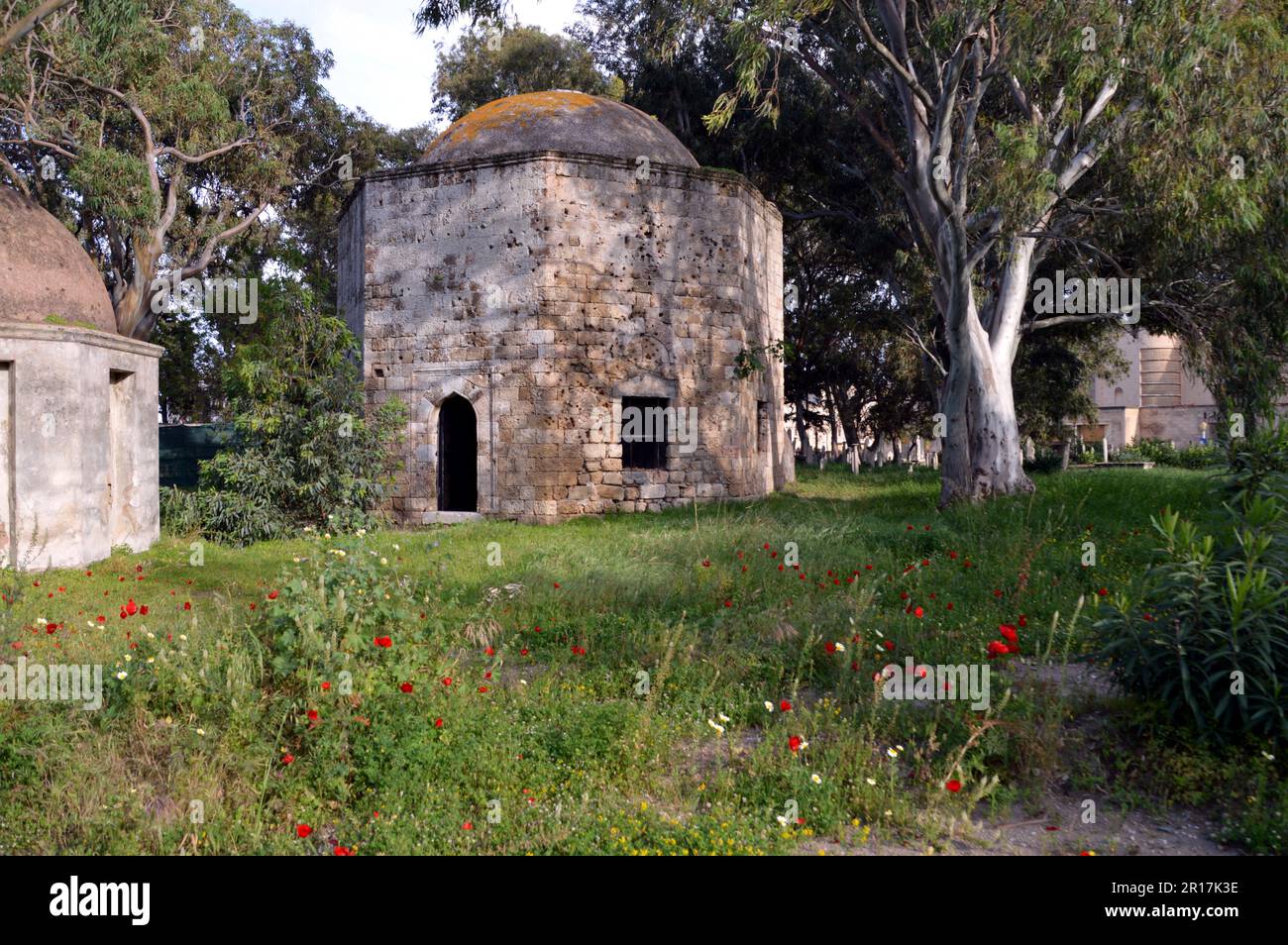 Greece, Island of Rhodes: part of the Turkish cemetery, a leafy oasis ...