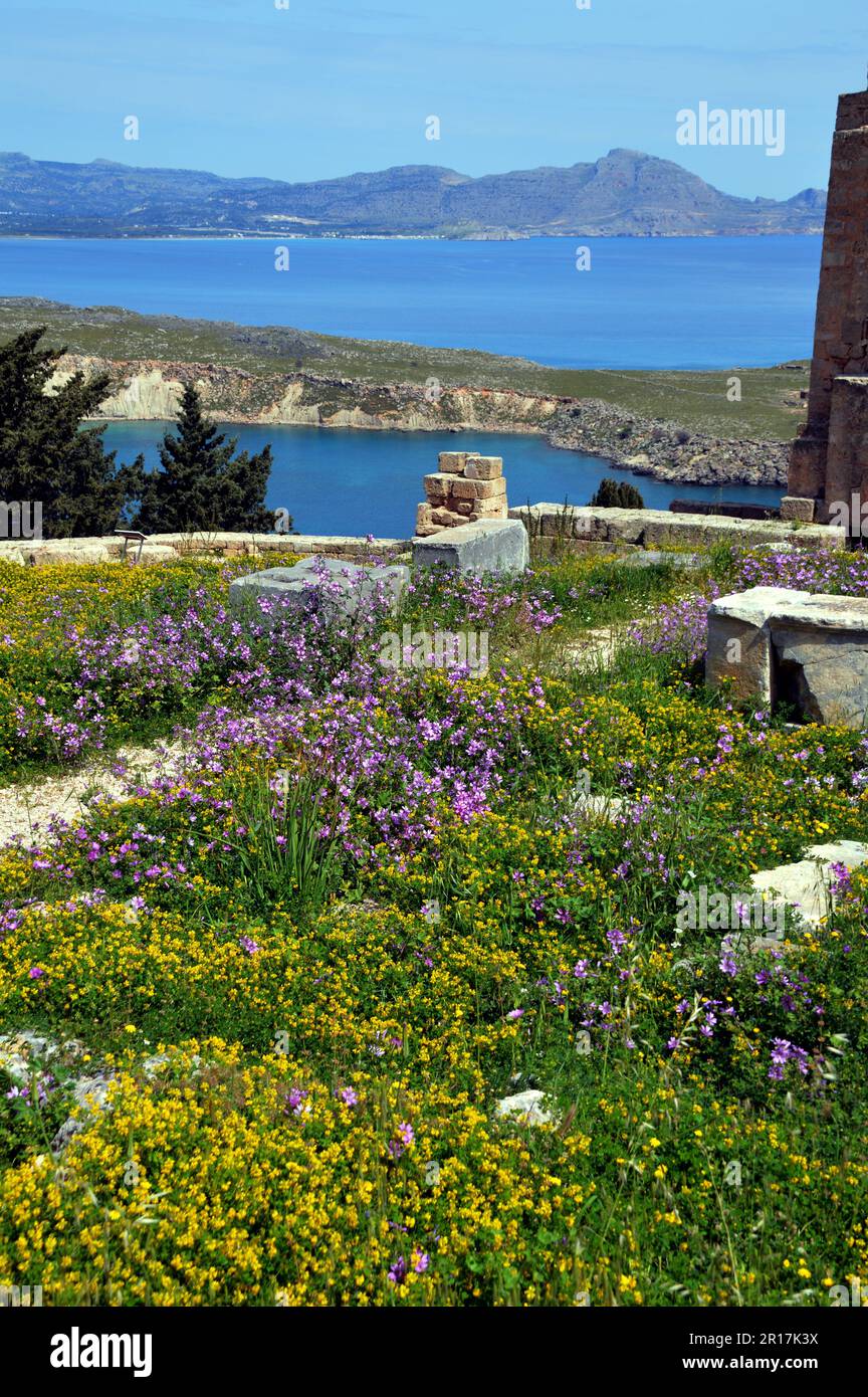 Greece, Island of Rhodes, Lindos: view from the acropolis, with Turkish ...