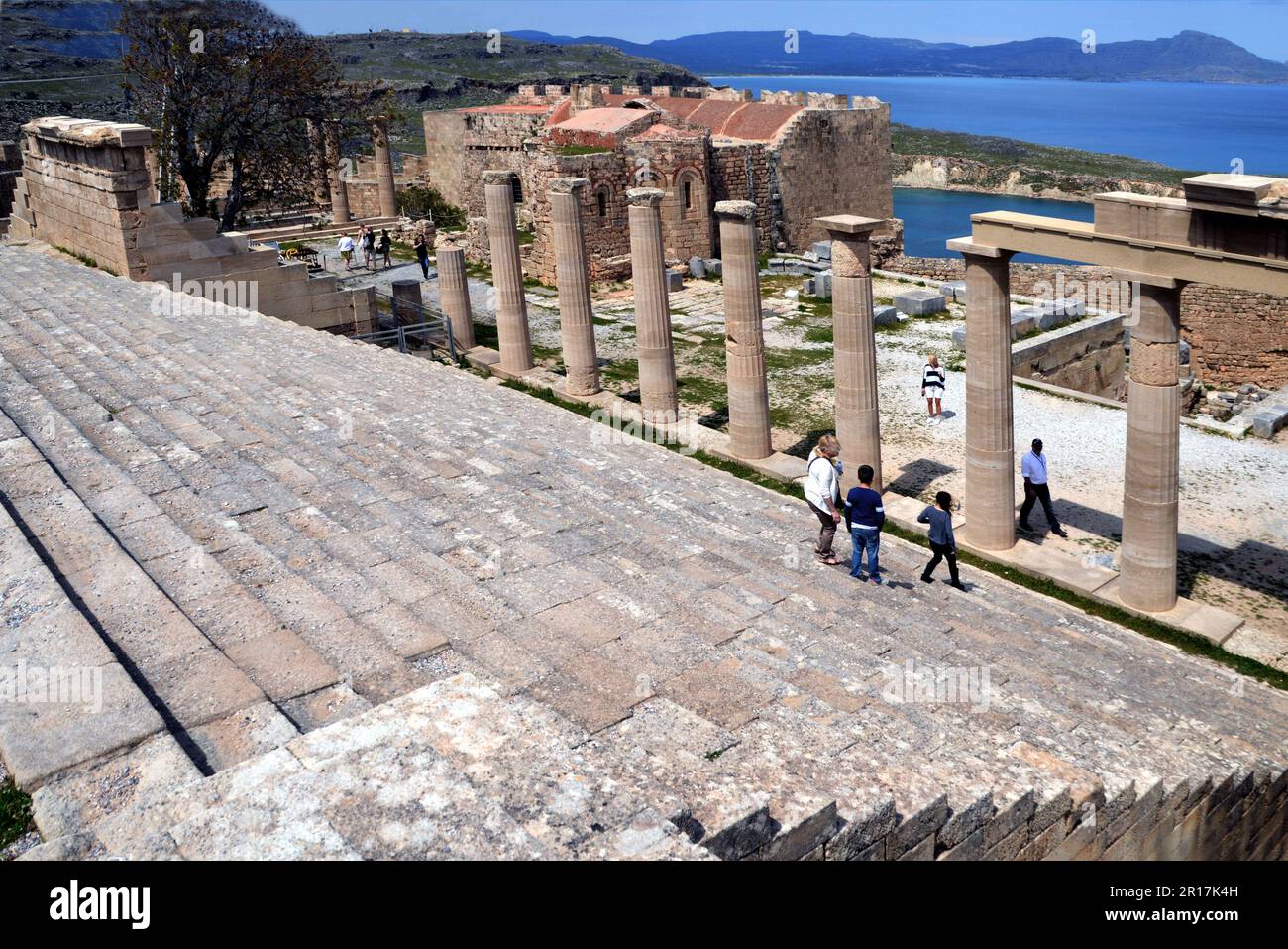 Greece, Island of Rhodes, Lindos, acropolis: Hellenistic staircase and ...