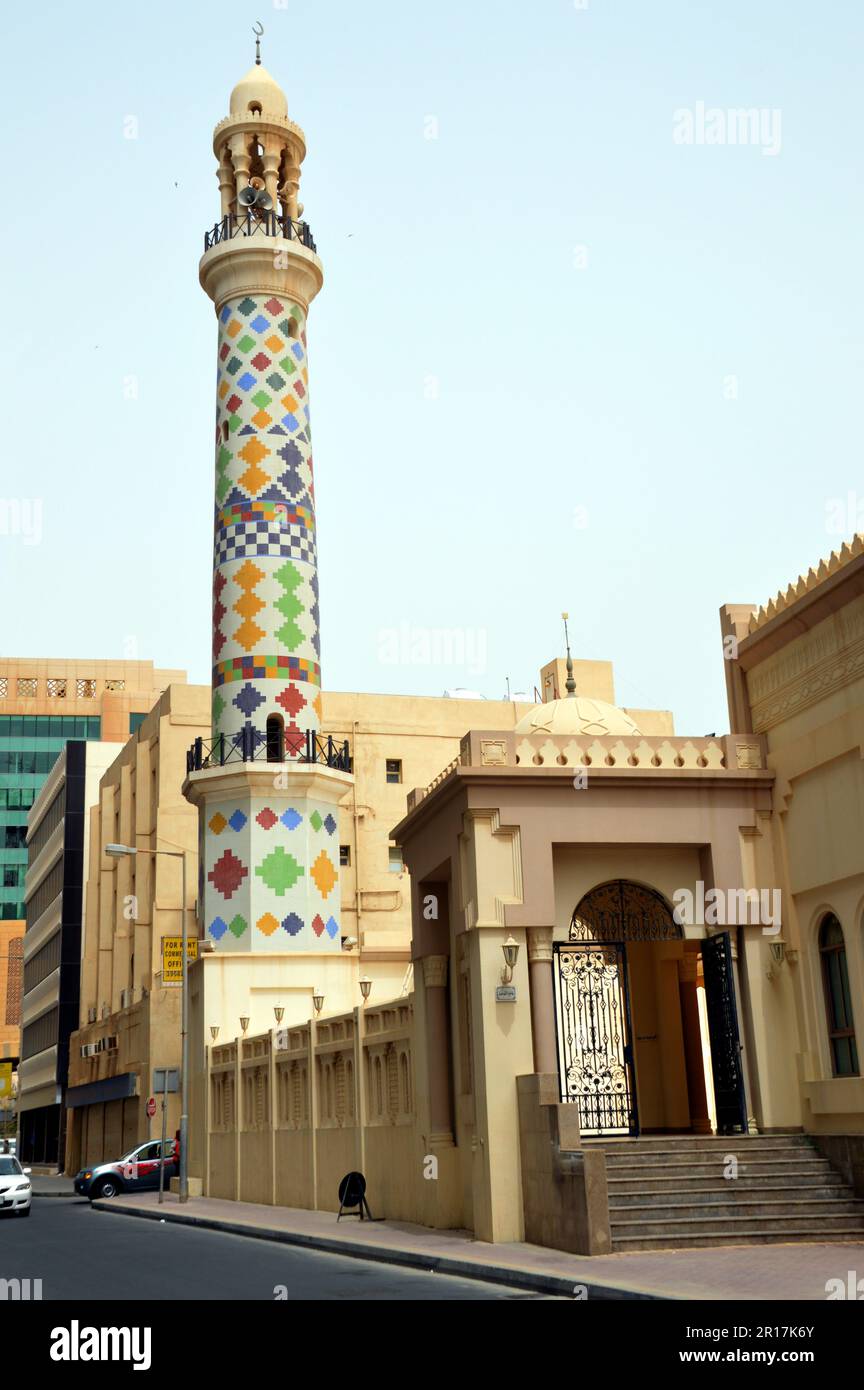 Bahrain, Manama: the colourful minaret of the Friday Mosque, built in ...