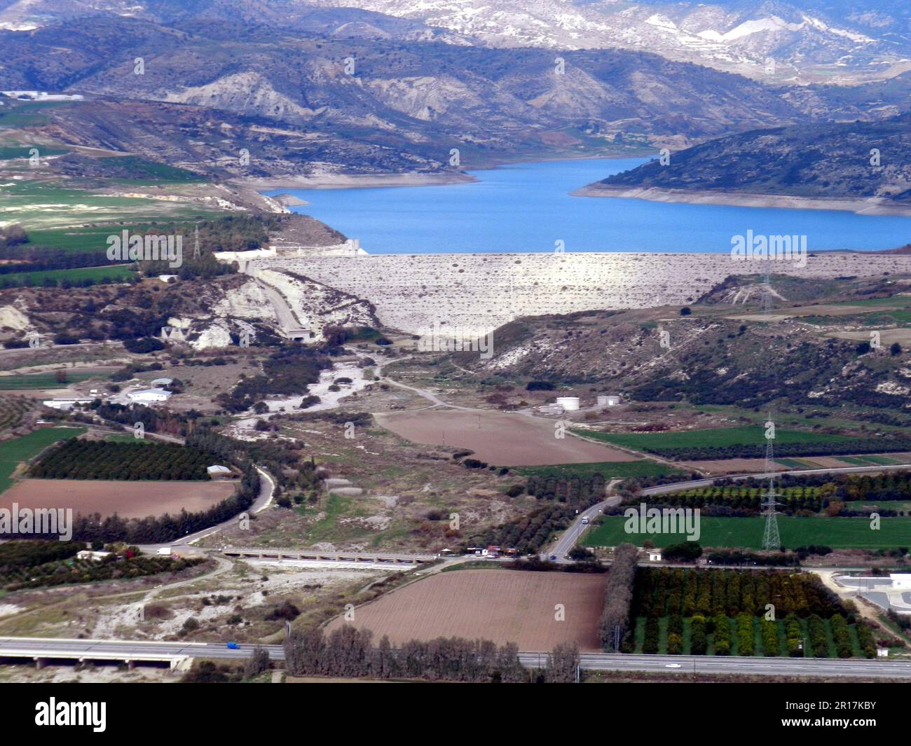 Cyprus, Paphos: aerial view of Asprokremnos Dam and Reservoir Stock ...