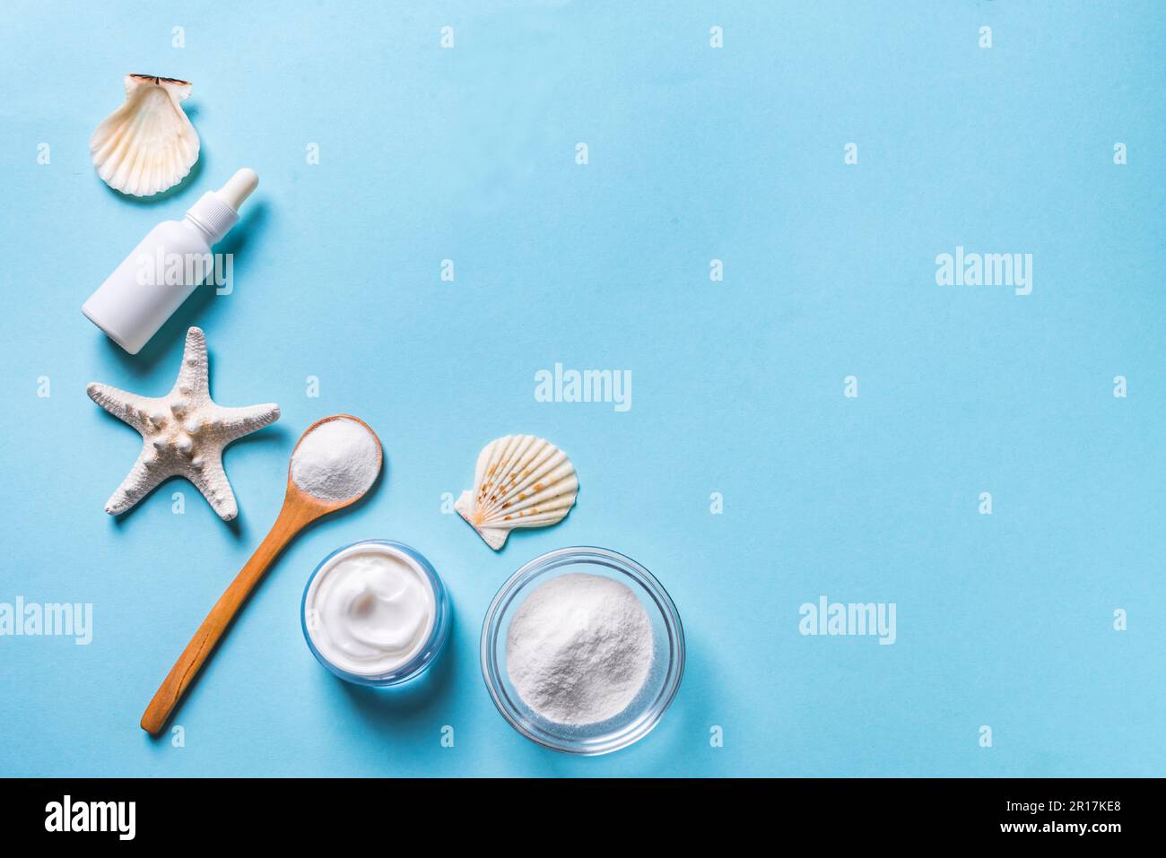 Collagen powder, sea shells and collagen beauty products - face cream ...