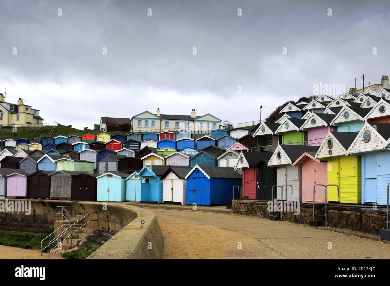 Beachuts on the promenade at Walton on the Naze town, Tendring district ...