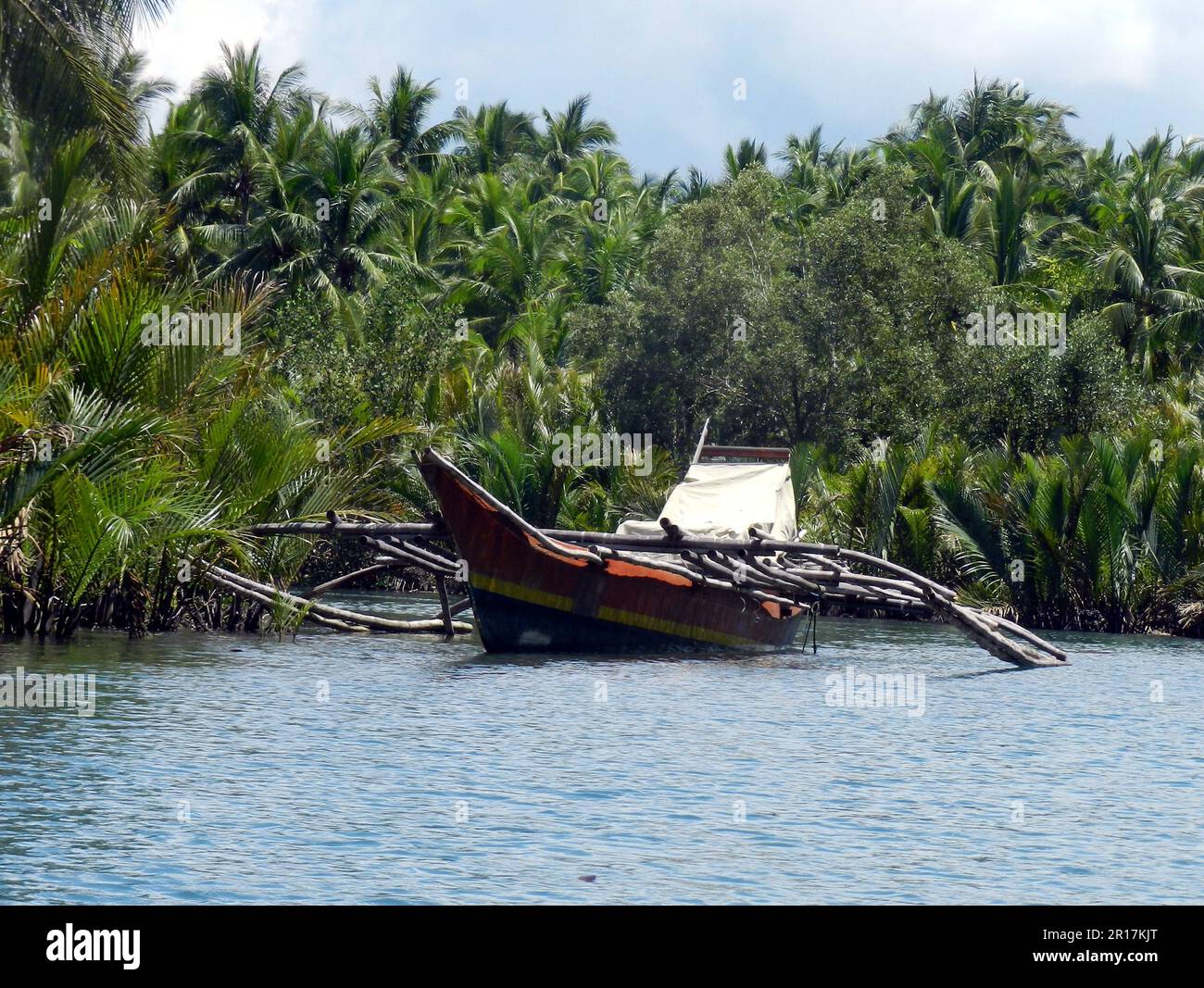 The Philippines, Samar Island, Calbayog: fishing boat with outriggers ...
