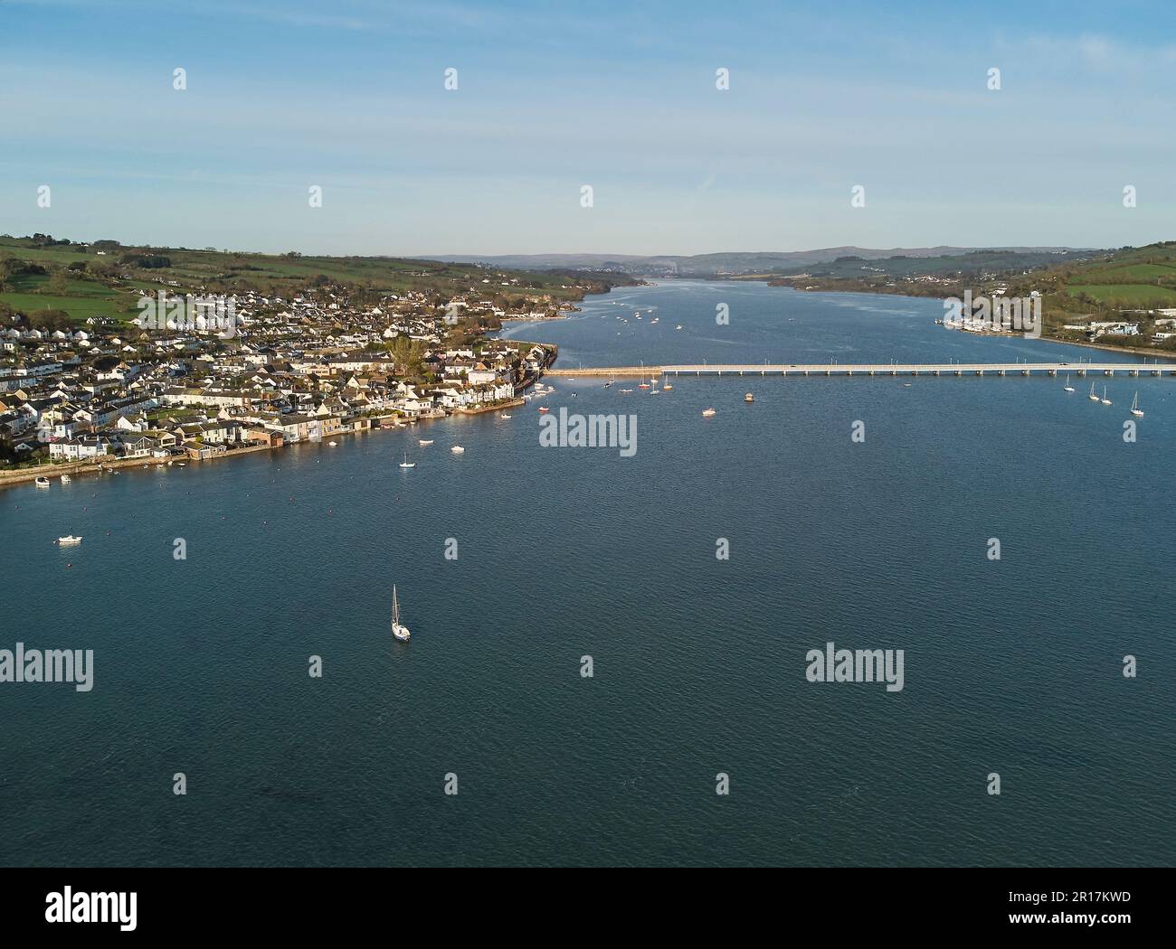 An aerial view of the mouth of the River Teign and Teignmouth harbour ...