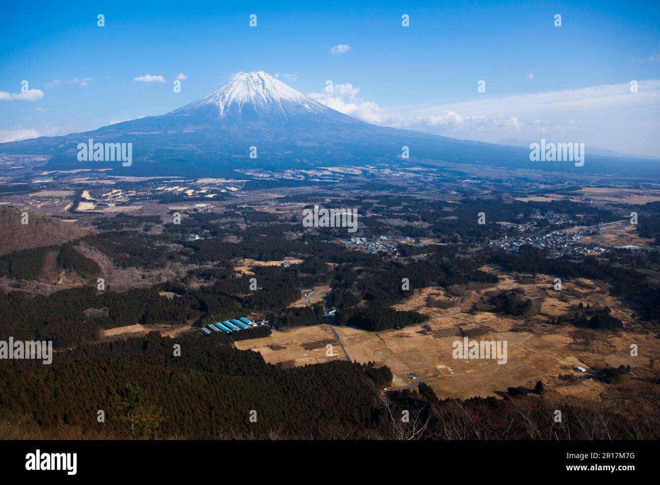 View of Fujinomiya city Inokashira area and Mt. Fuji from Asagiri-Kogen ...