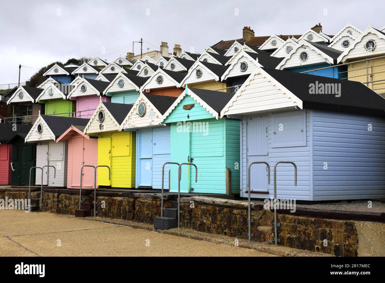 Beachuts on the promenade at Walton on the Naze town, Tendring district ...