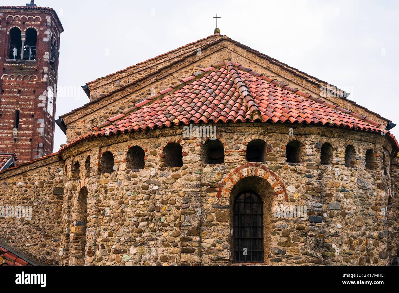 external views of the Saint Peter and Paul romanic Cathedral, Agliate ...
