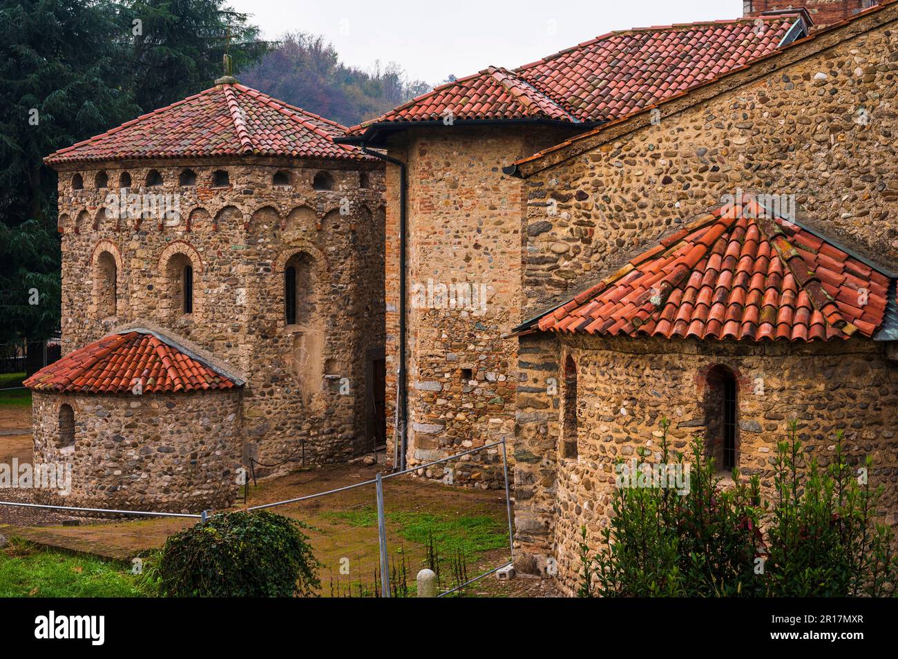 external views of the Saint Peter and Paul romanic Cathedral, Agliate ...