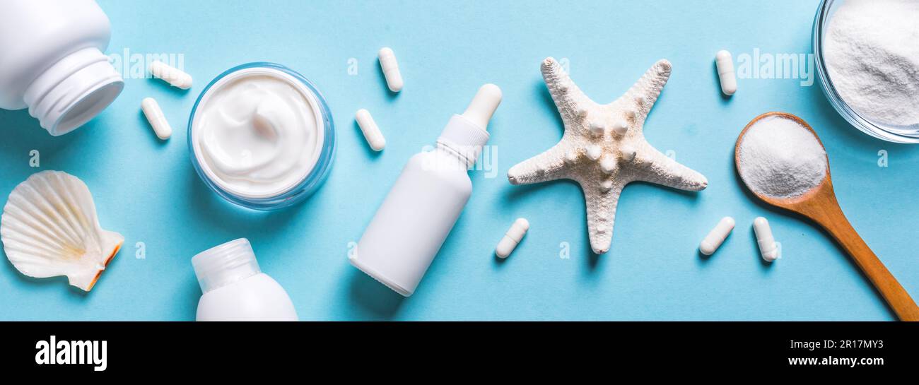 Collagen powder and collagen beauty products - capsules (pills), face ...