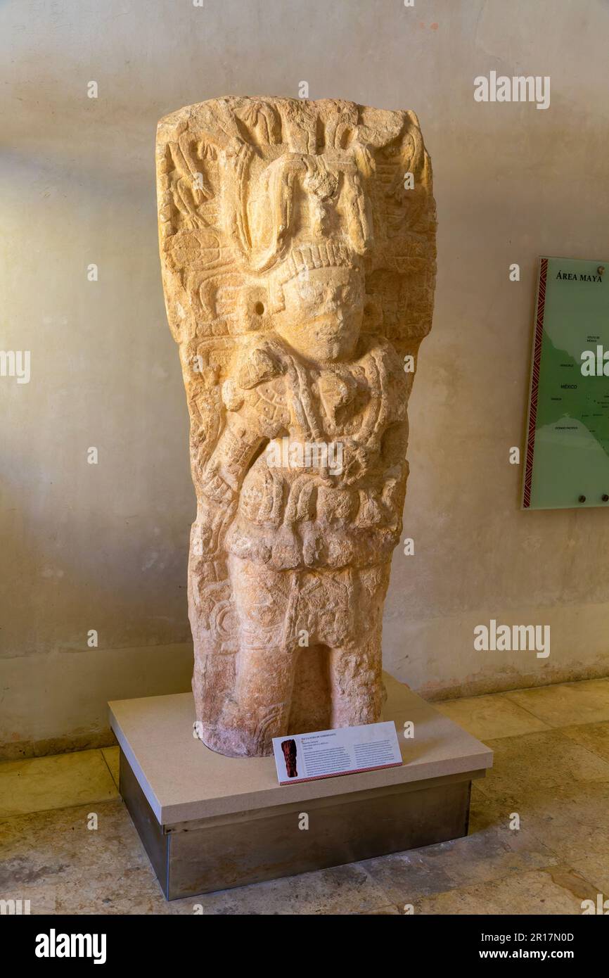 Stone limestone sculpture of a ruler, from Hopelchen, Classic period ...