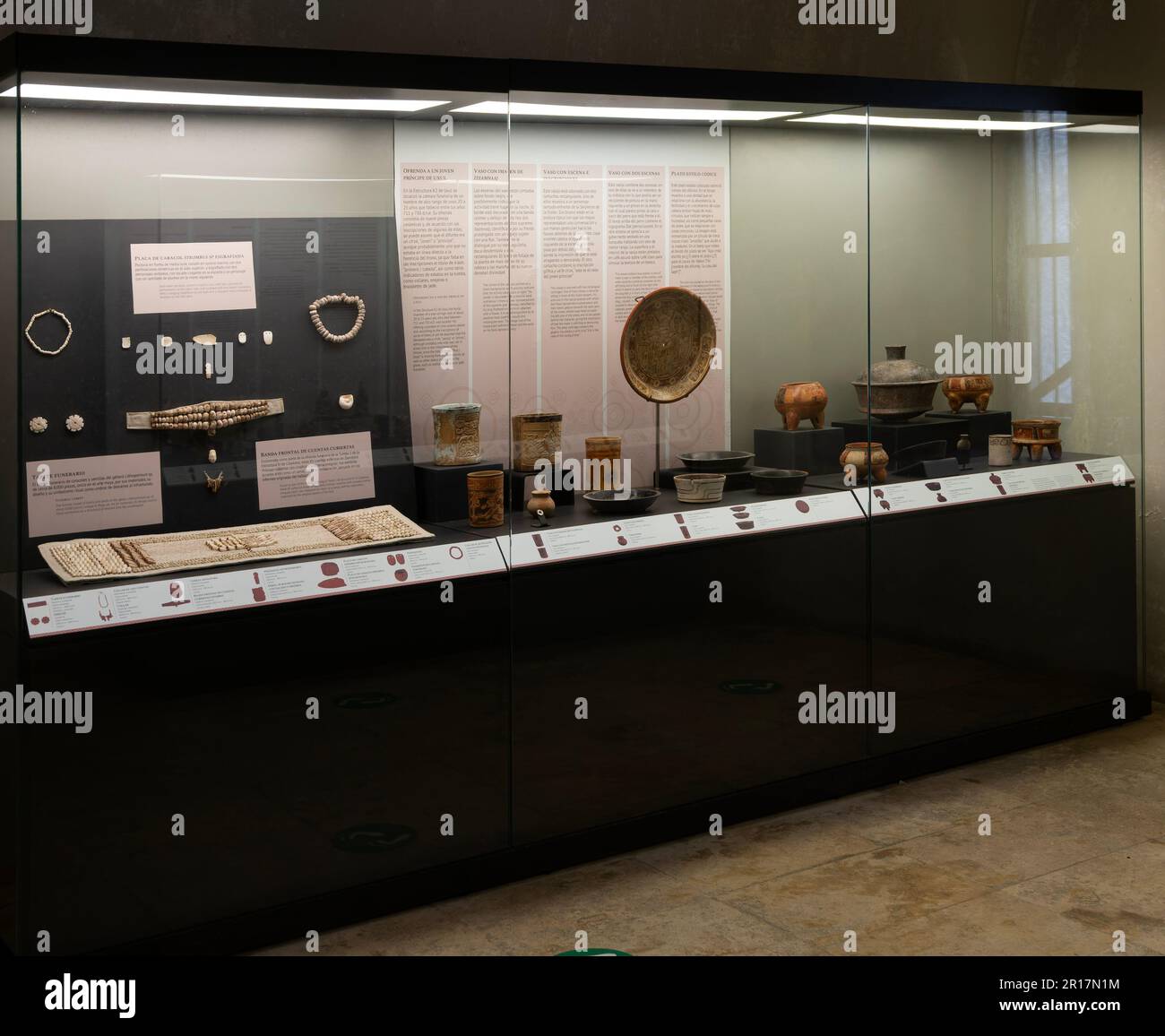 Display case of ceremonial objects, Mayan archaeological museum, Fort ...