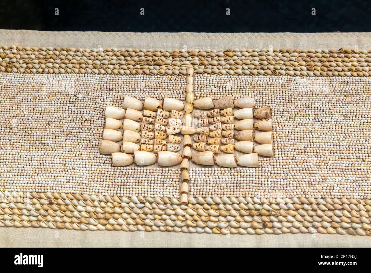 Funeral rug made from shells and seeds, Calakmul, Mayan archaeological ...