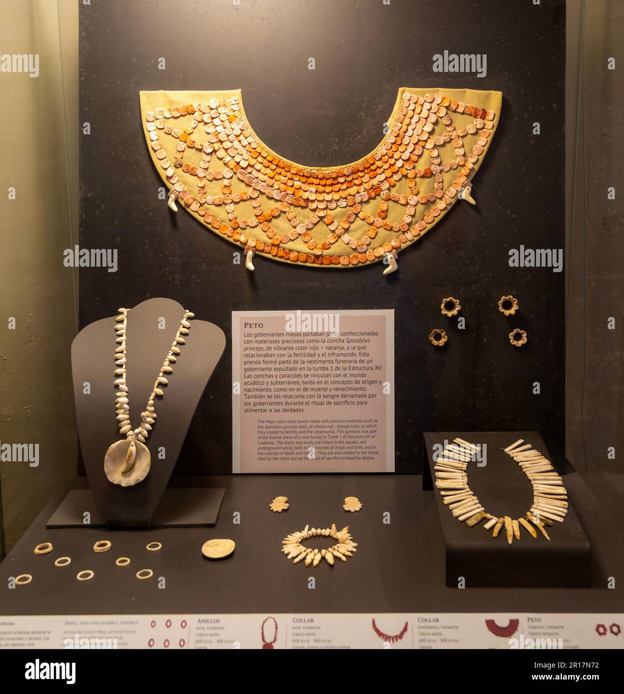 Shell necklaces from Calakmul, Mayan archaeological museum, Fort San ...