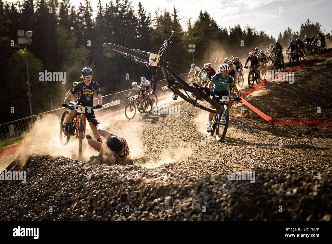 Zoe Cuthbert of Australia fall down during the UCI Mountain Bike World ...