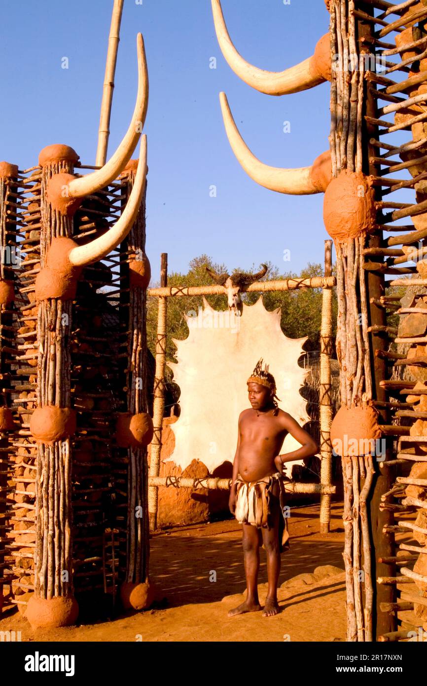 Warrior at Entrance of Native Zulu Tribe at Shakaland Center South ...