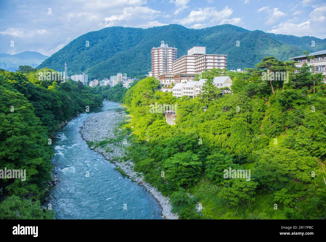 The Kinugawa ravine in Kinugawa hot spring and the resort area Stock ...