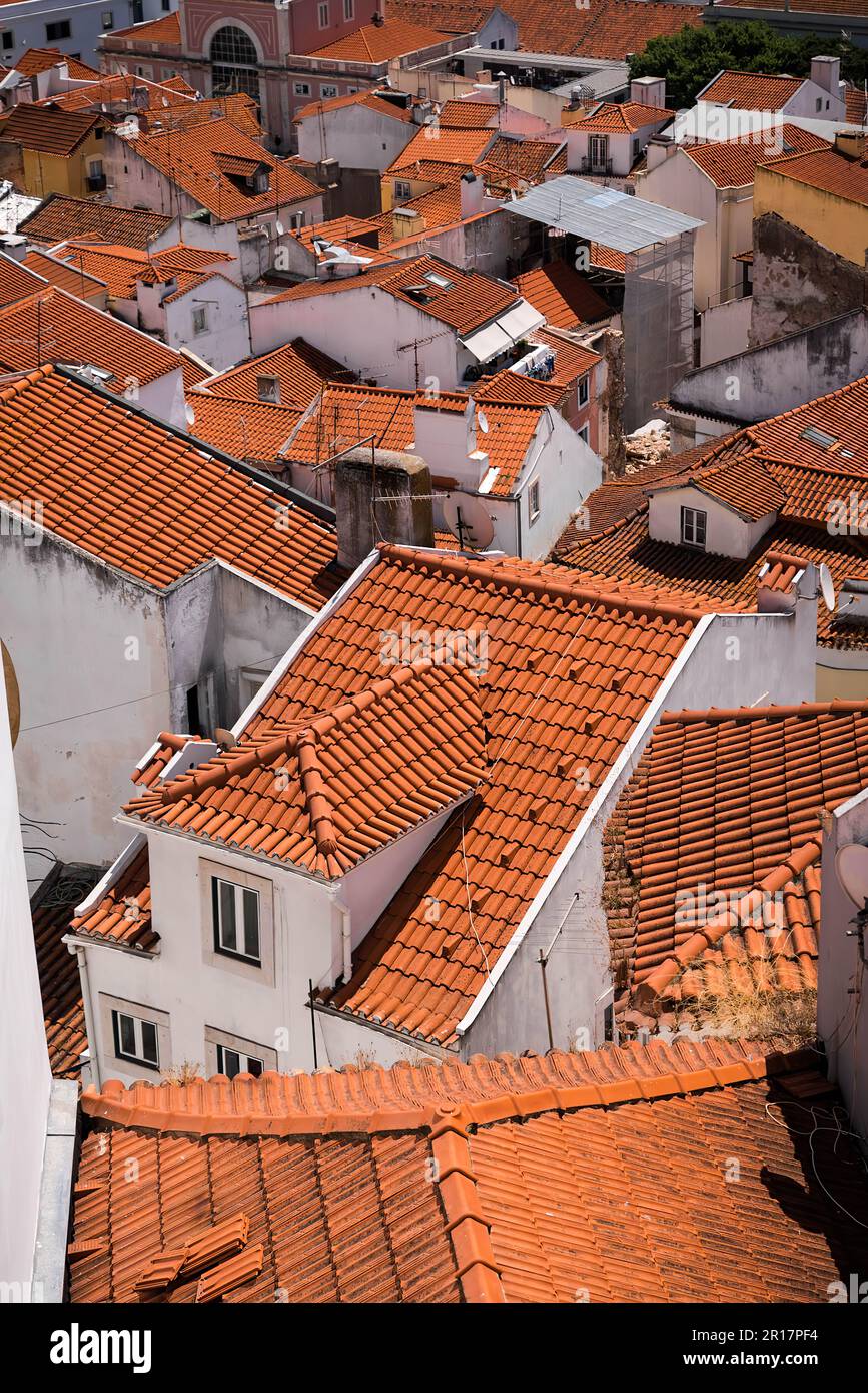 Portuguese houses with white walls, tiled roofs Stock Photo - Alamy