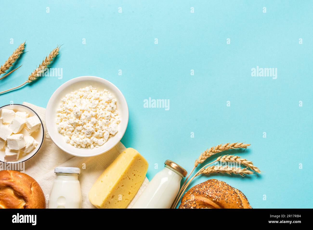 Happy Shavuot - Religious Jewish holiday concept with dairy products ...