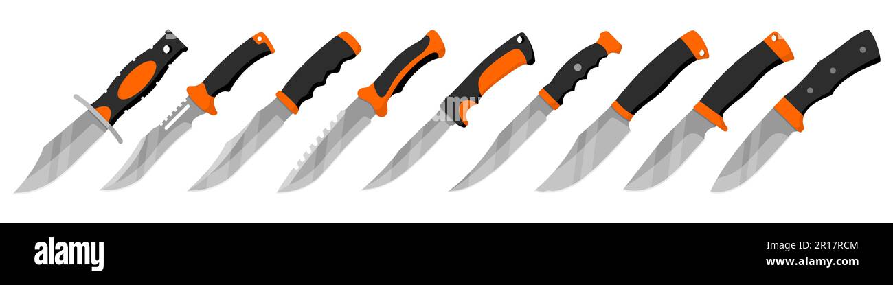 Hunting knife. Set of hunting knives isolated on white background ...